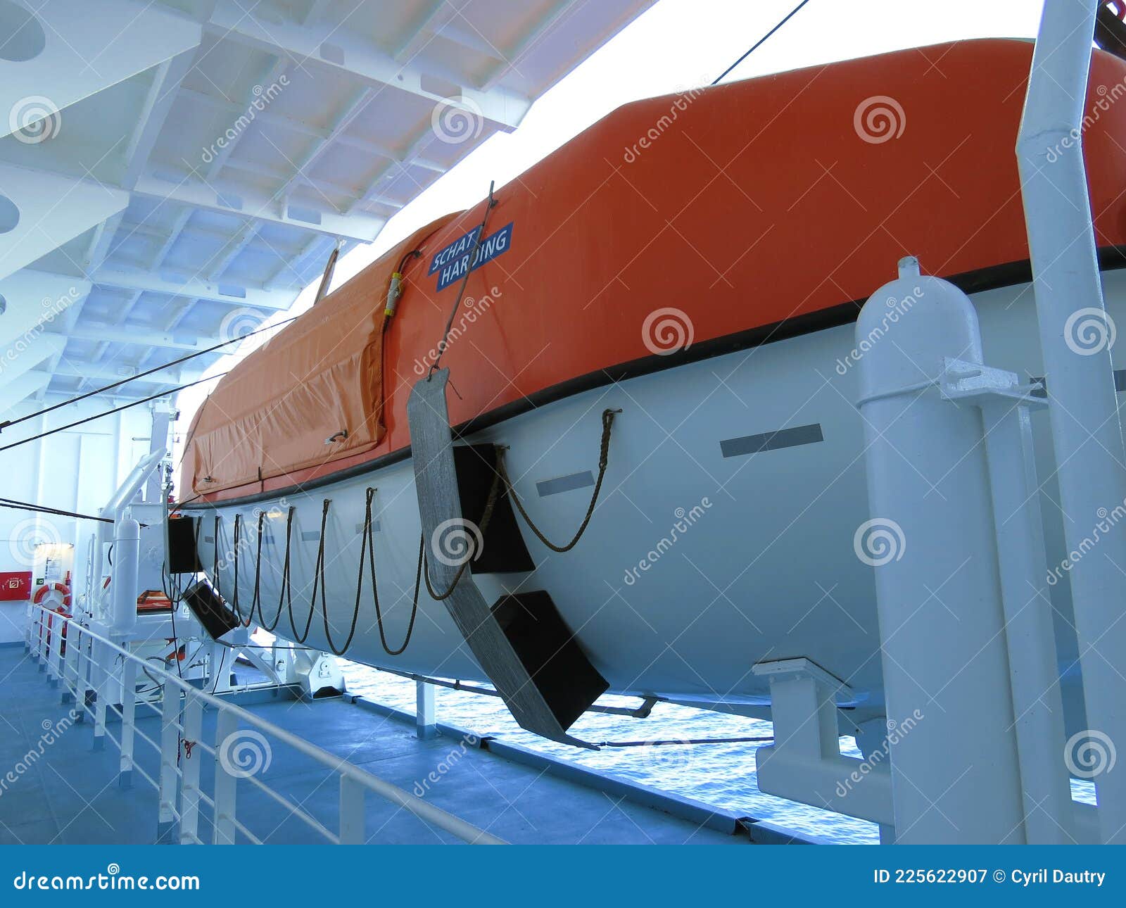 Lifeboat on board a ferry stock image. Image of cruise - 225622907