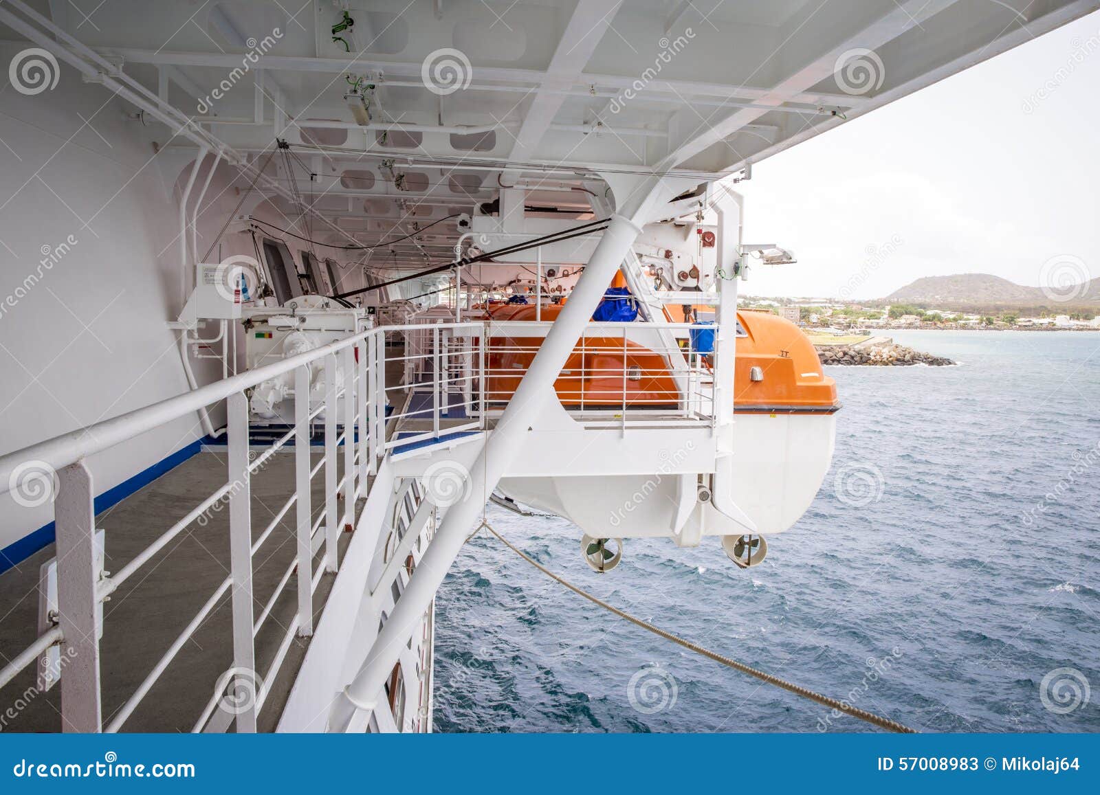 Lifeboat on Side of a Cruise Liner Stock Image - Image of ocean, land ...