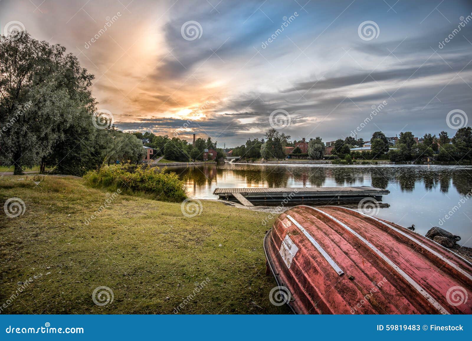 Lifeboat, Sunset River Lanscape in Helsinki Stock Image - Image of ...