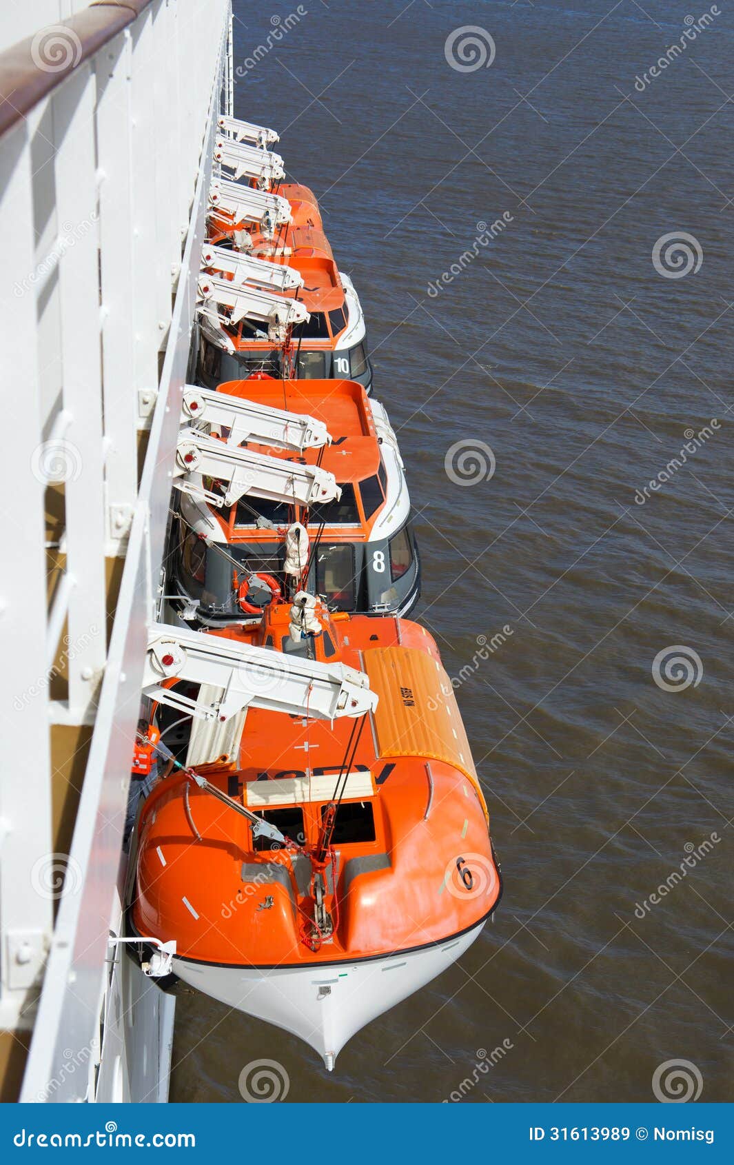 Lifeboats on a cruise ship stock image. Image of boat - 31613989
