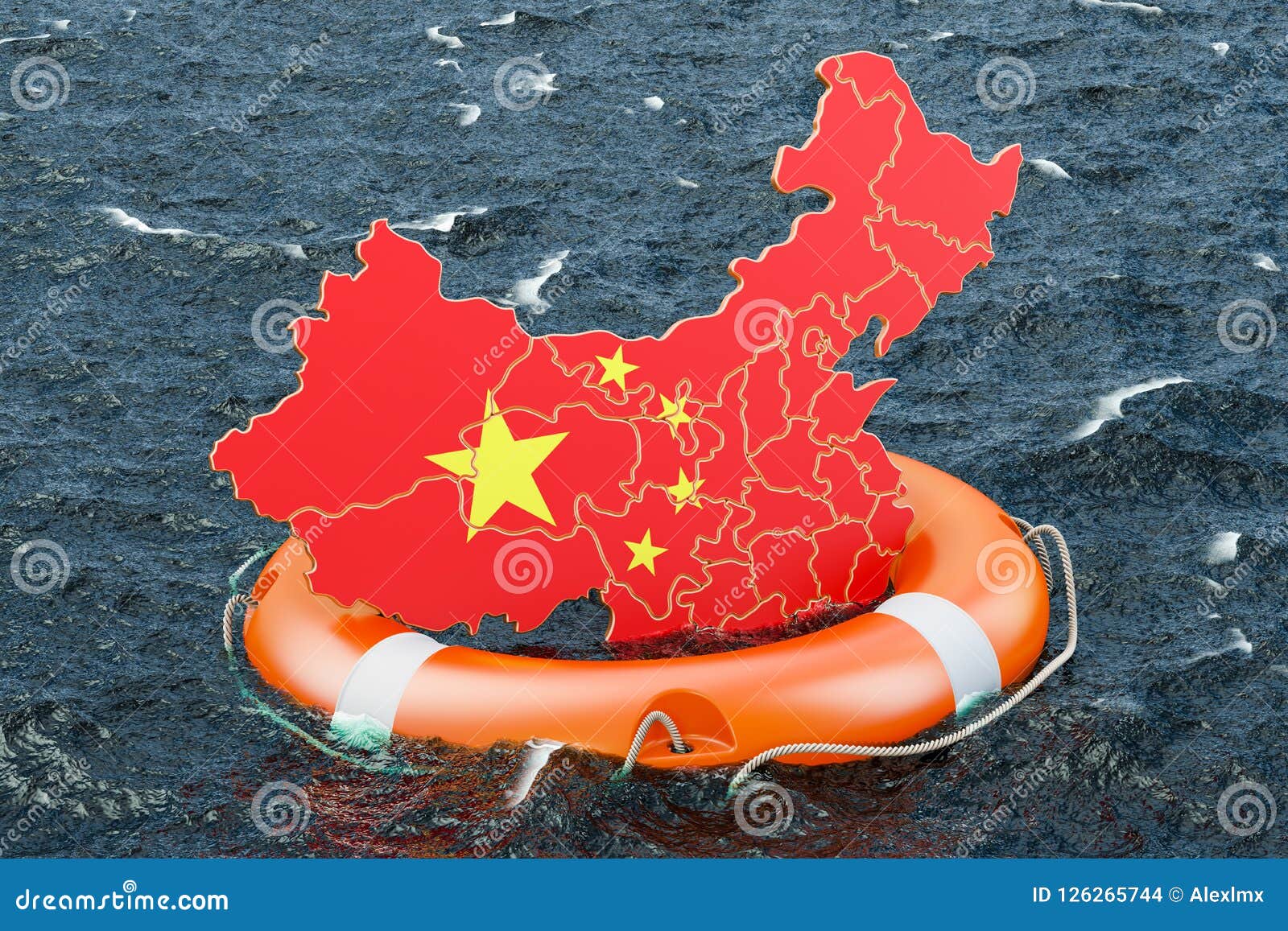 Lifebuoy with Chinese Map in the Open Sea. Safe, Help and Protect ...