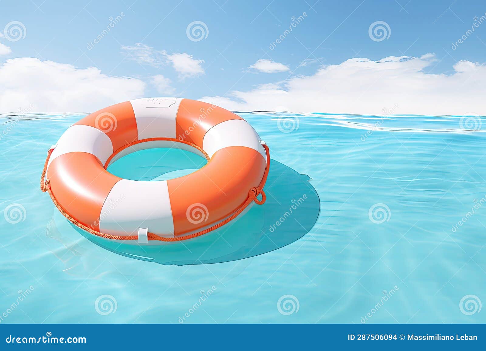 Lifebuoy Floating in the Sea Stock Illustration - Illustration of ...