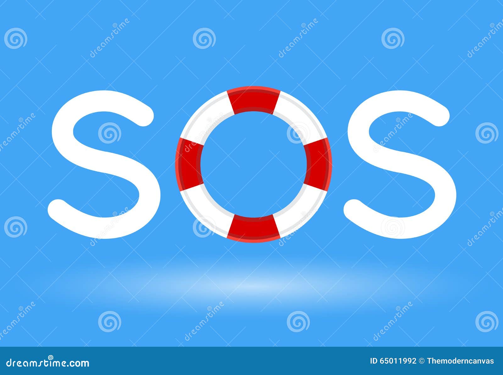 Lifebuoy / Life Preserver with SOS Text Concept on Blue Background ...