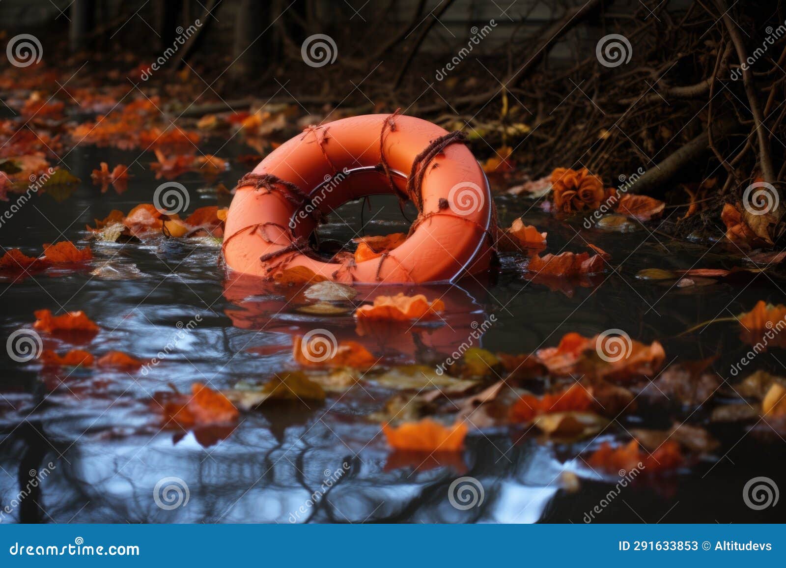 Lifebuoy Lying in a Puddle Surrounded by Orange Leaves Stock Image ...