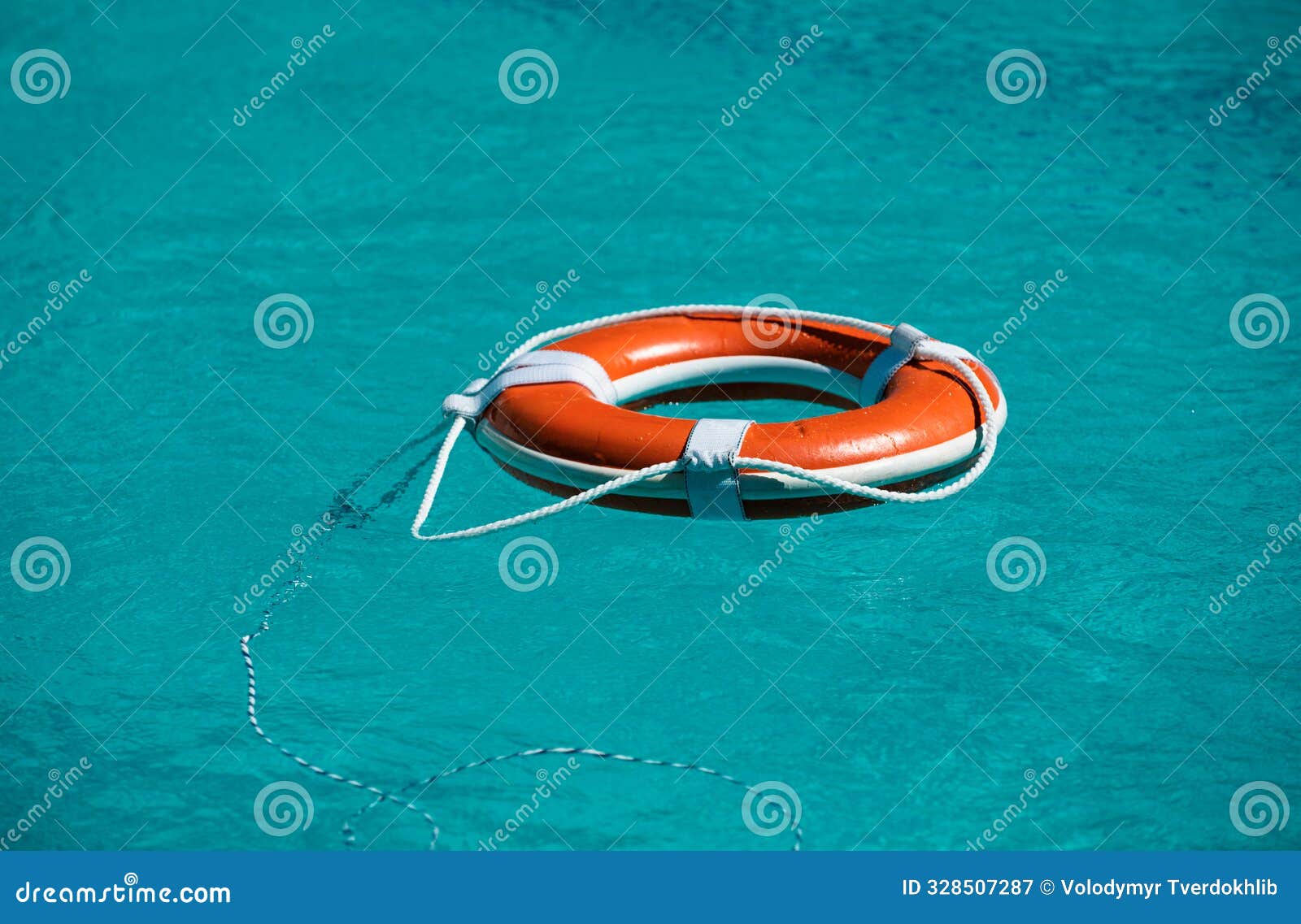 Lifebuoy Pool Ring Float on Blue Water. Stock Image - Image of aqua ...