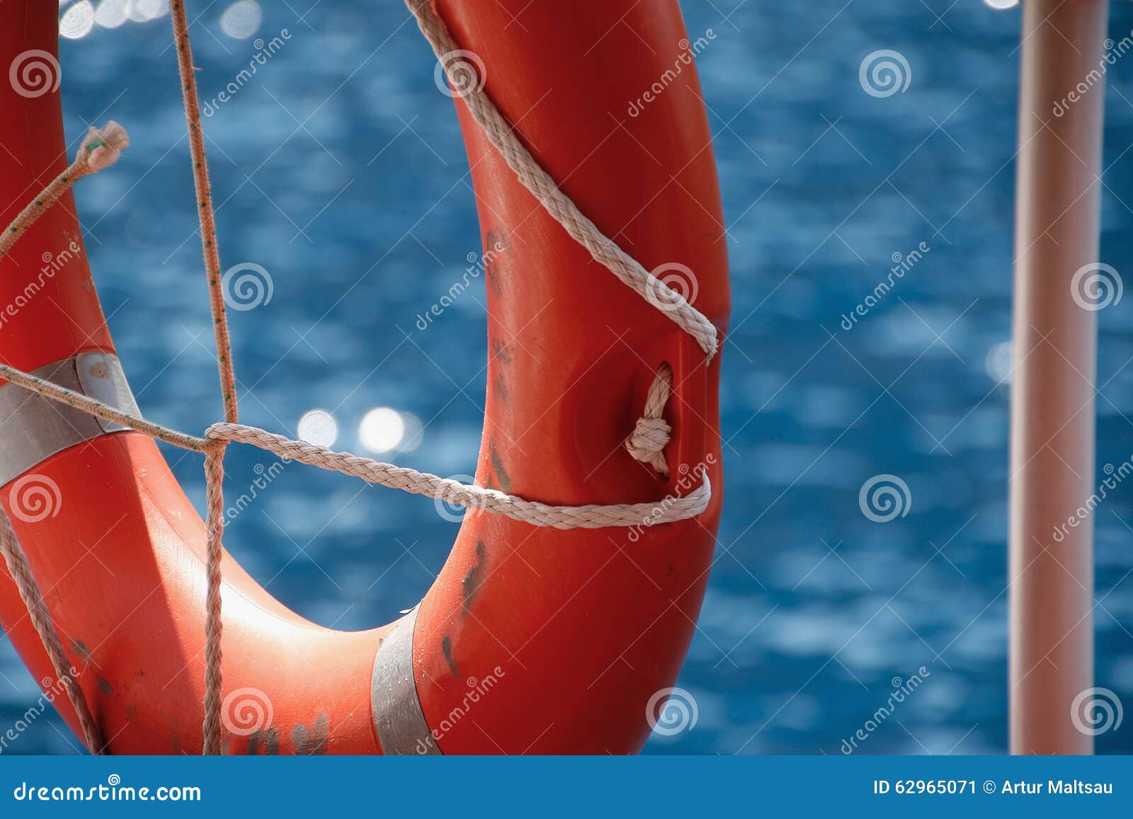 Lifebuoy on the Railing of Ship and Mediterranean Sea Stock Image ...
