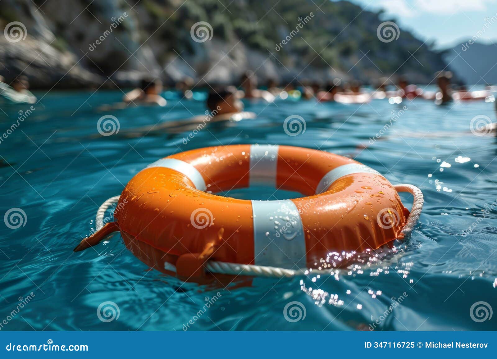 Lifebuoy on Sea or Ocean Beach in Water Stock Image - Image of lifebuoy ...