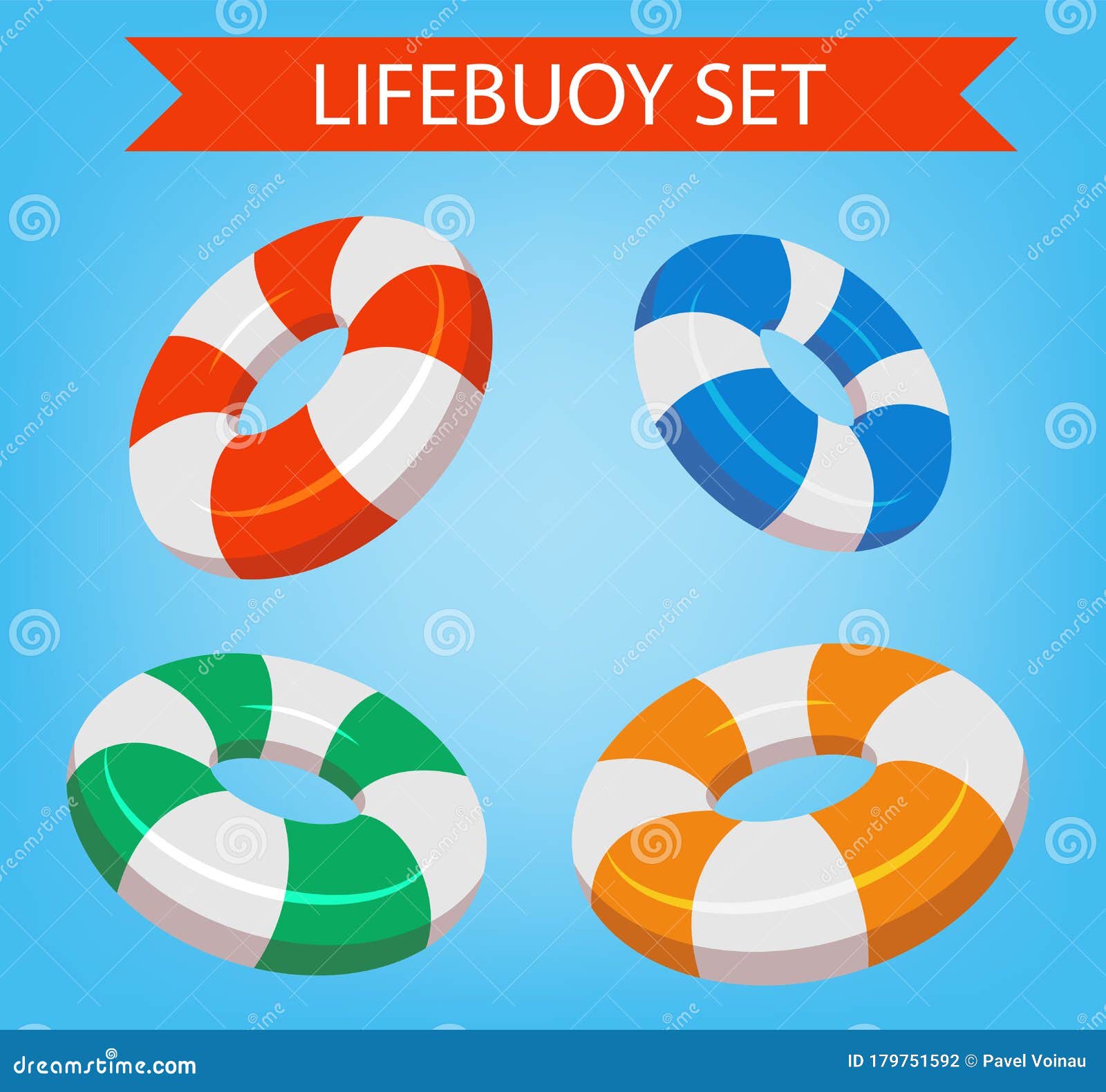 Lifebuoy Set Isolated. Isometric Lifebuoy. Stripped Lifebuoy. Vector ...