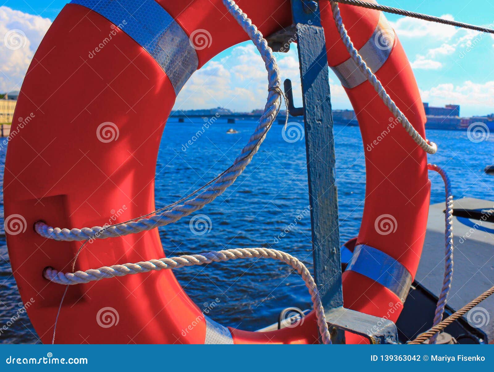 Lifebuoy on the ship stock photo. Image of rescue, safe - 139363042