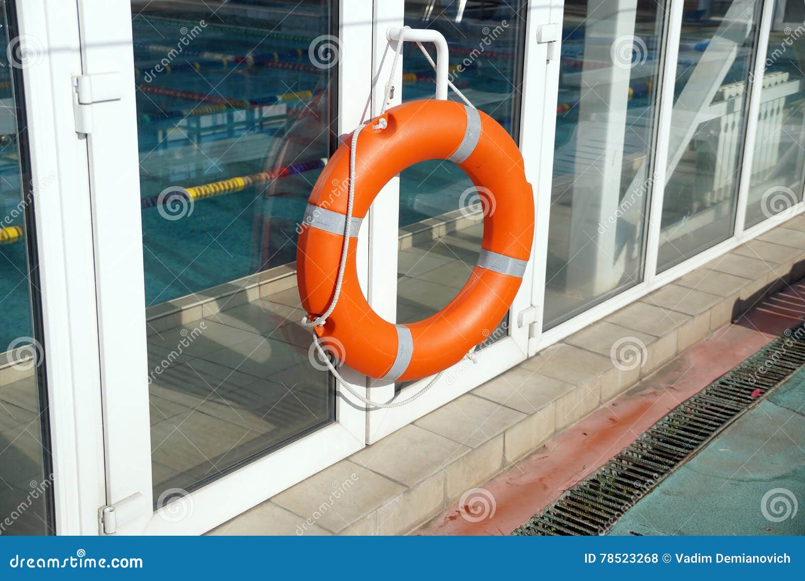 Lifebuoy in the Swimming Pool Stock Photo - Image of marking, glass ...