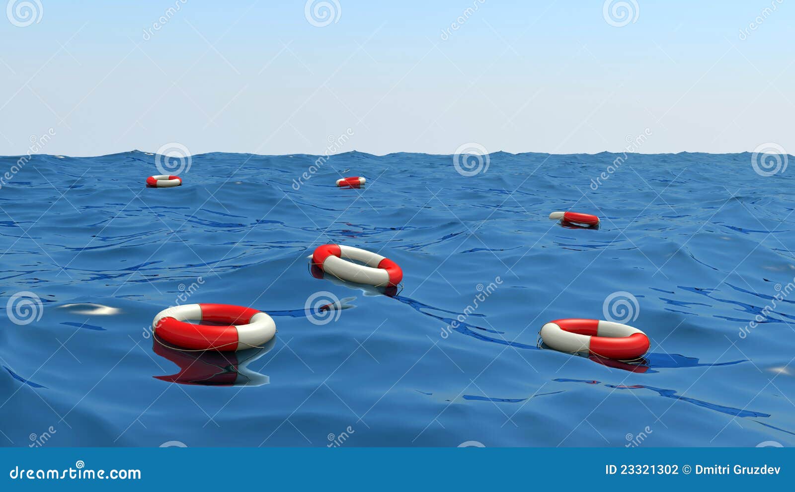 Lifebuoys Floating on Waves Stock Illustration - Illustration of abyss ...