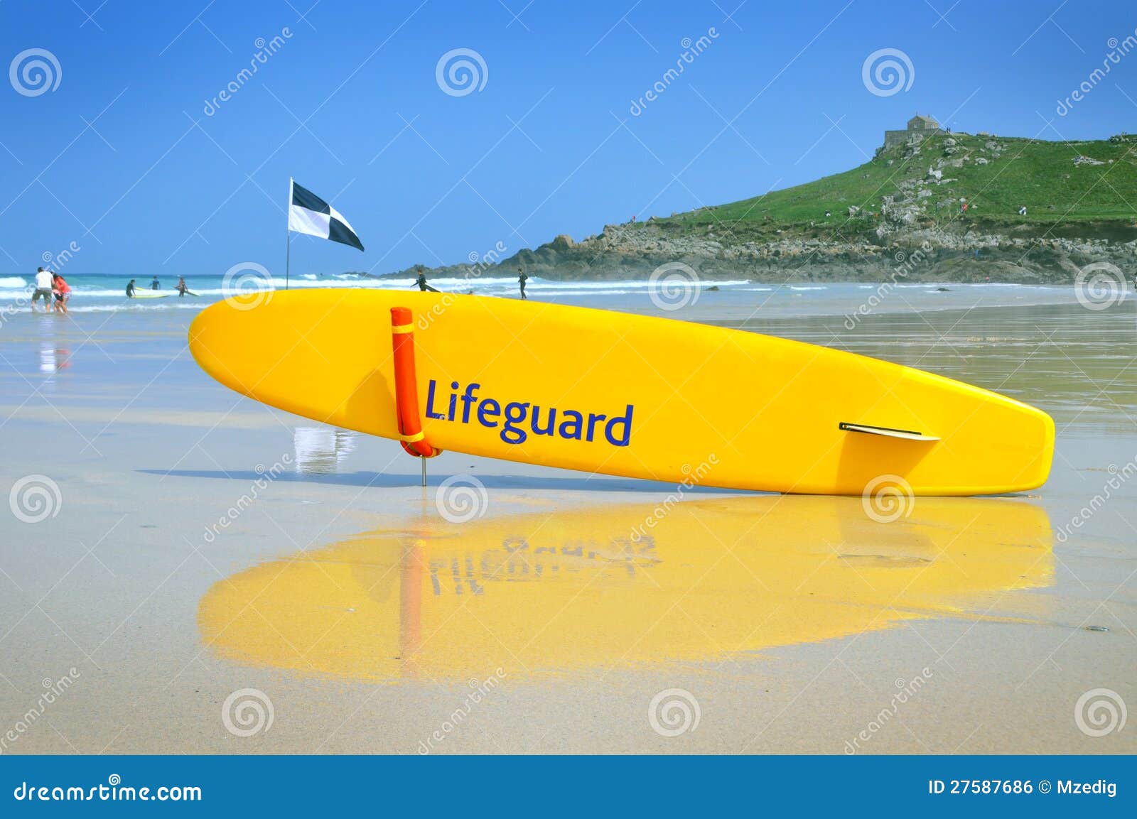 A Yellow Lifeguard Board on the Beach in St Ives Stock Photo - Image of ...