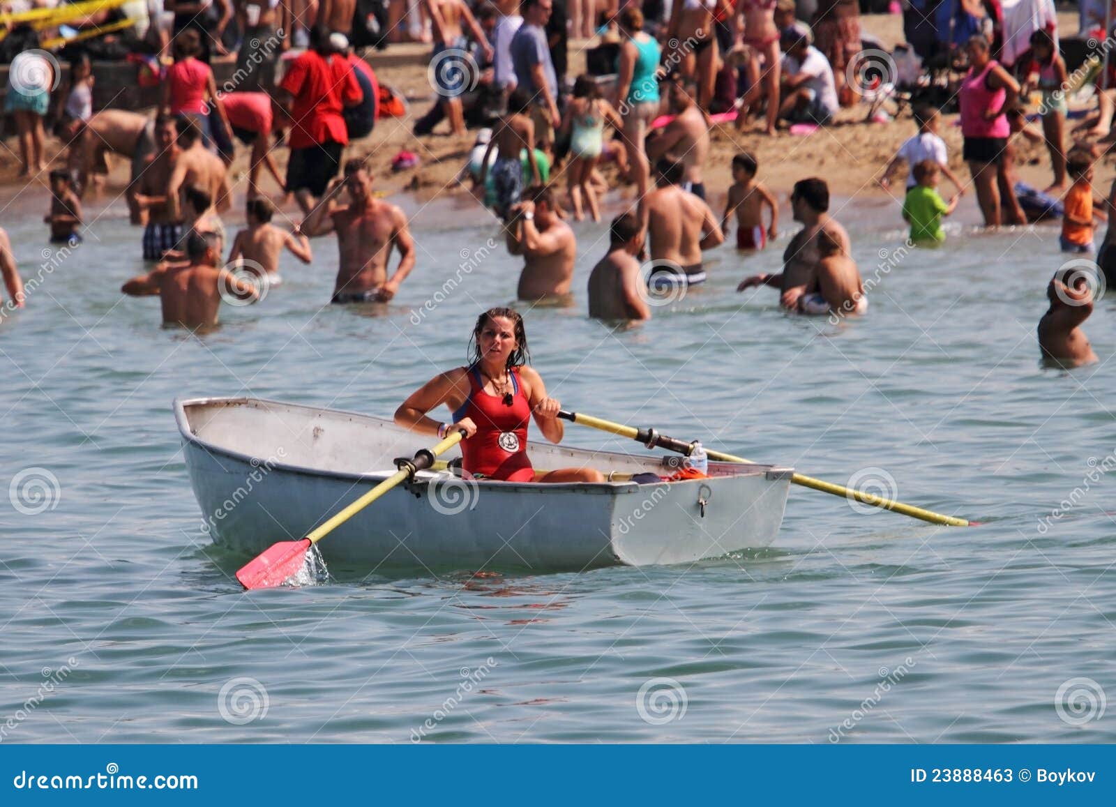 Lifeguard in a Boat on Lake Michigan Editorial Stock Photo - Image of ...
