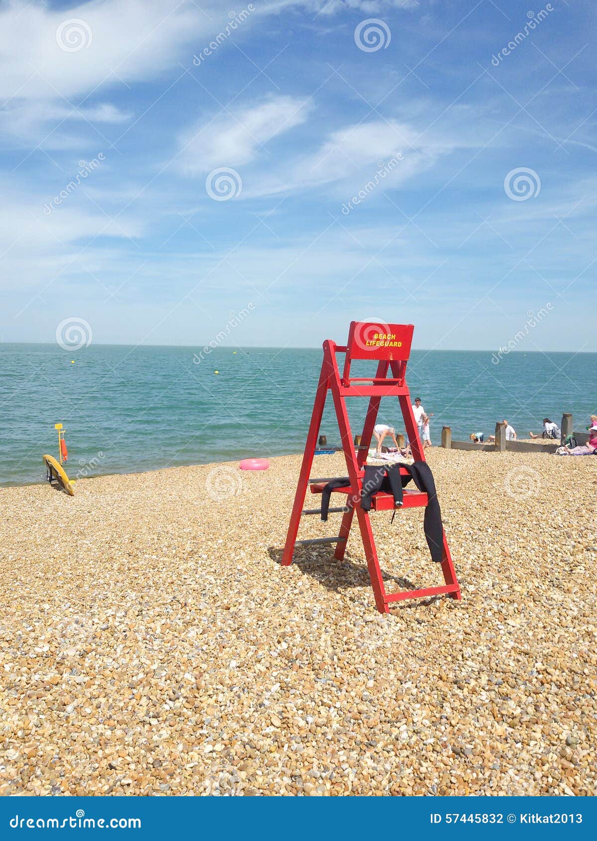 Lifeguard Chair With Red Flag Waving. No Swimming Concept Editorial ...