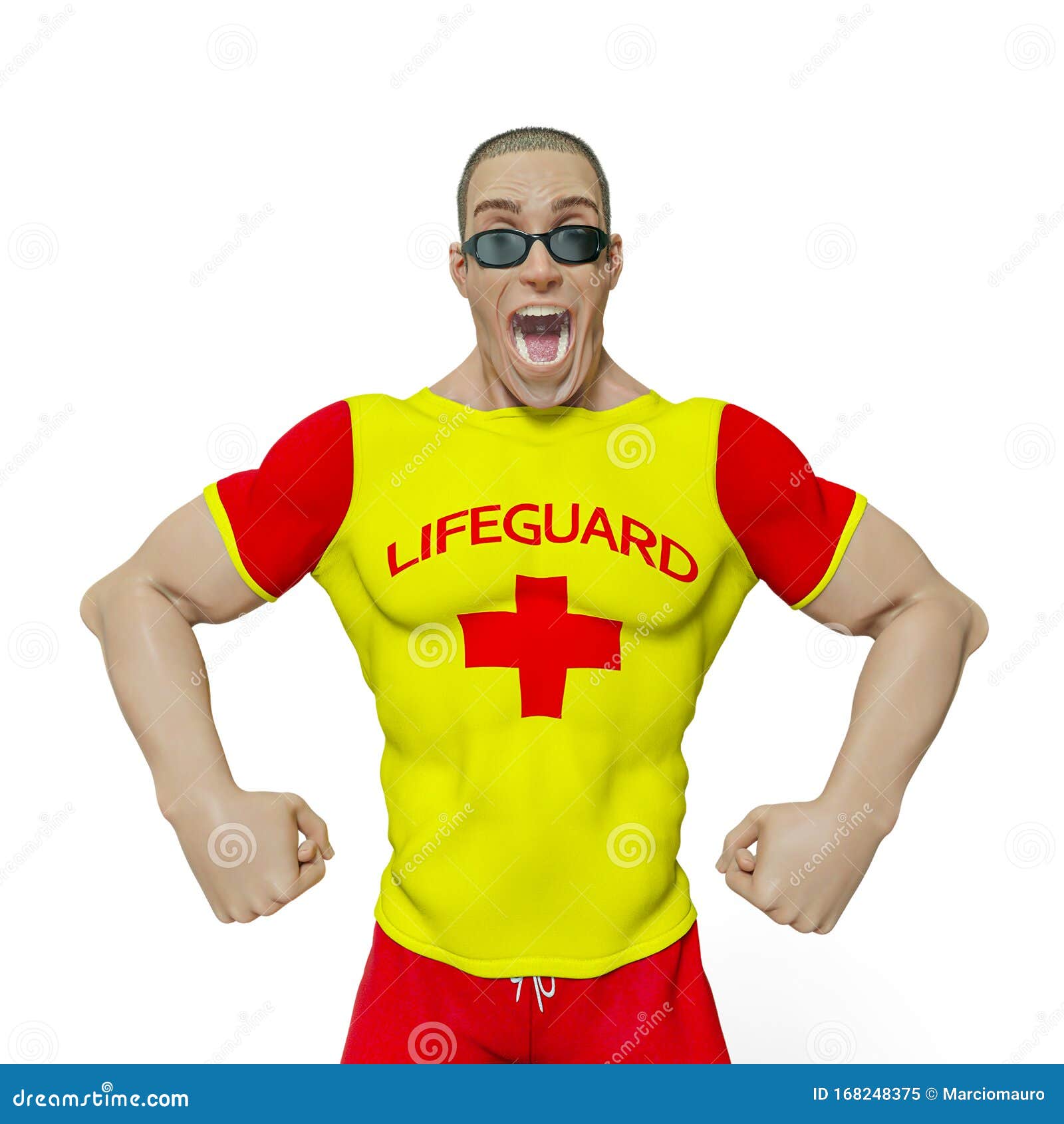 Lifeguard Doing a Power Pose on White Background Stock Illustration ...