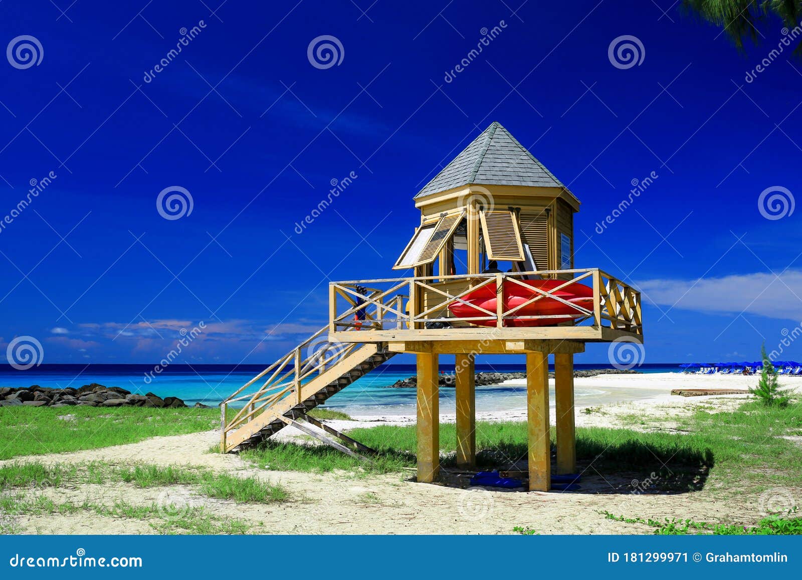 Lifeguard hut in Barbados stock image. Image of holiday - 181299971