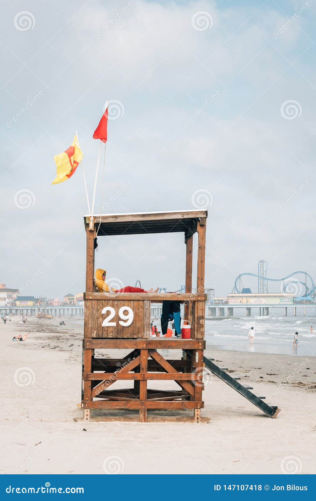 Lifeguard Stand on the Beach in Galveston, Texas Stock Photo - Image of ...