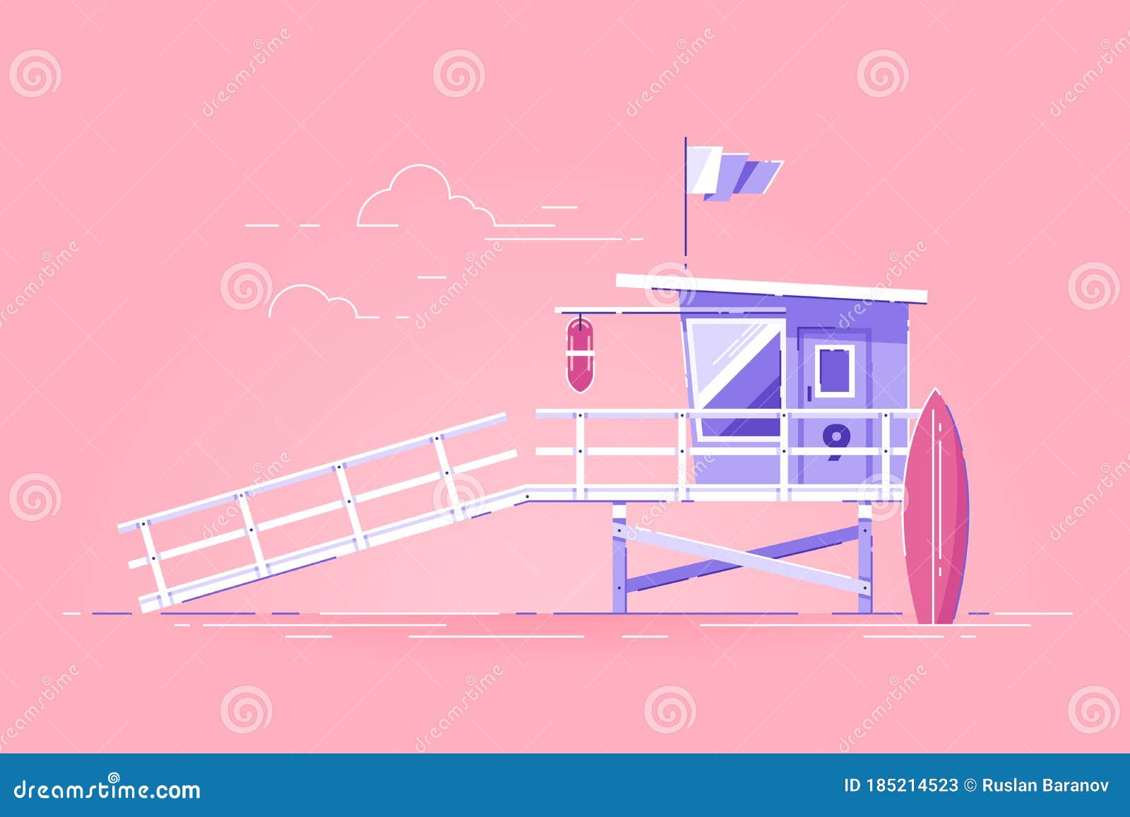 Lifeguard Tower with Flag on the Beach. Modern Vector Illustration ...