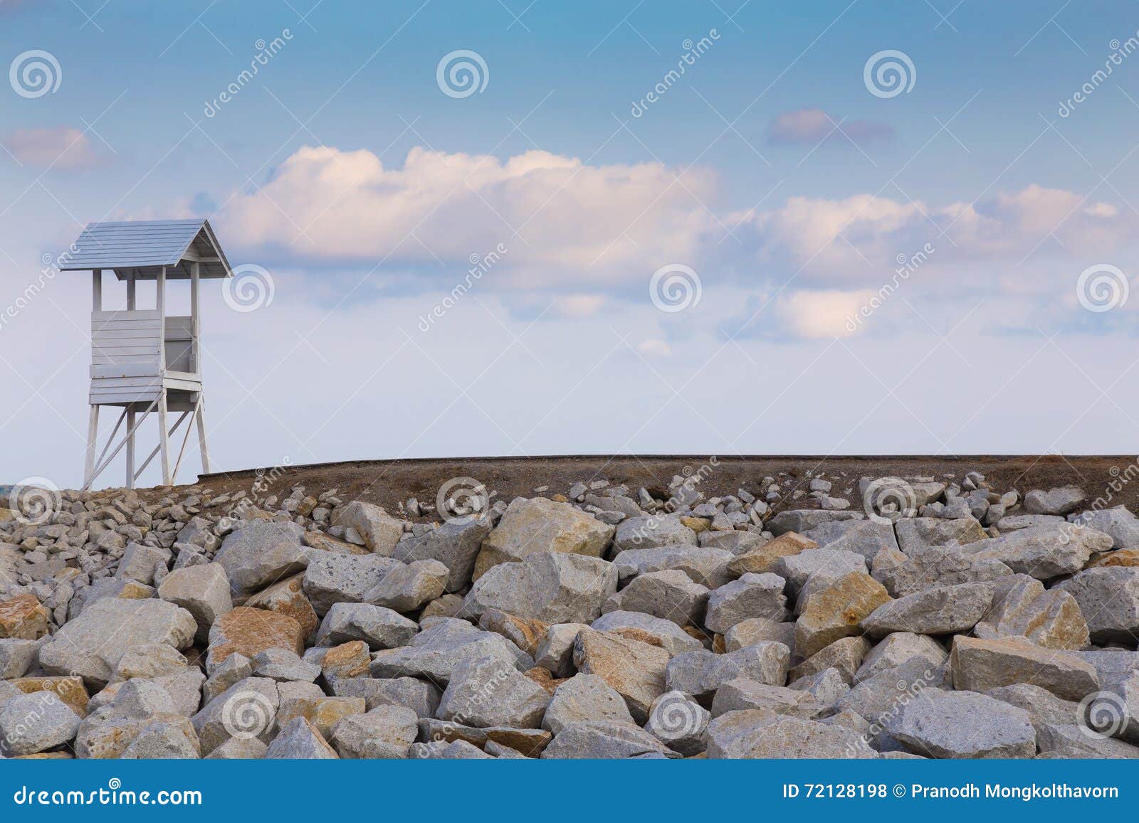 Lifeguard Tower Over the Rocky Walkway Stock Photo - Image of safe ...