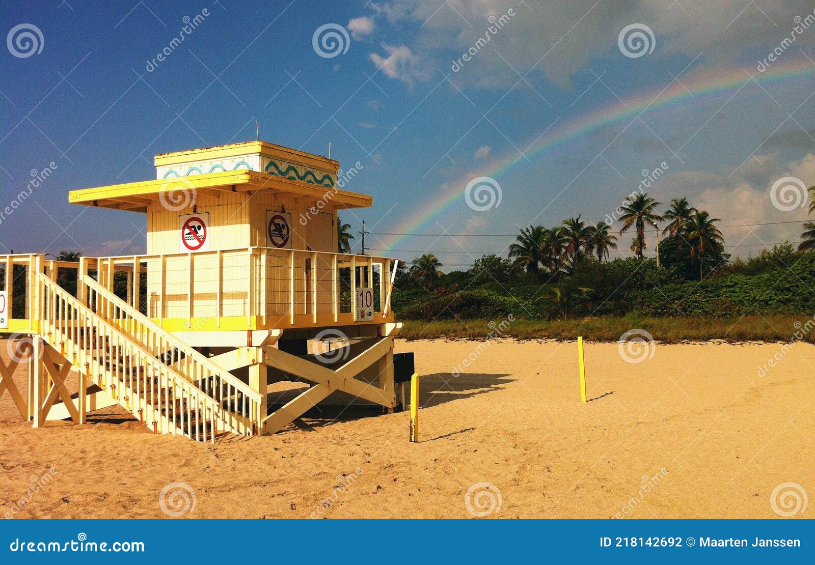 Lifeguard Tower and Rainbow Stock Photo - Image of miami, rainbow ...