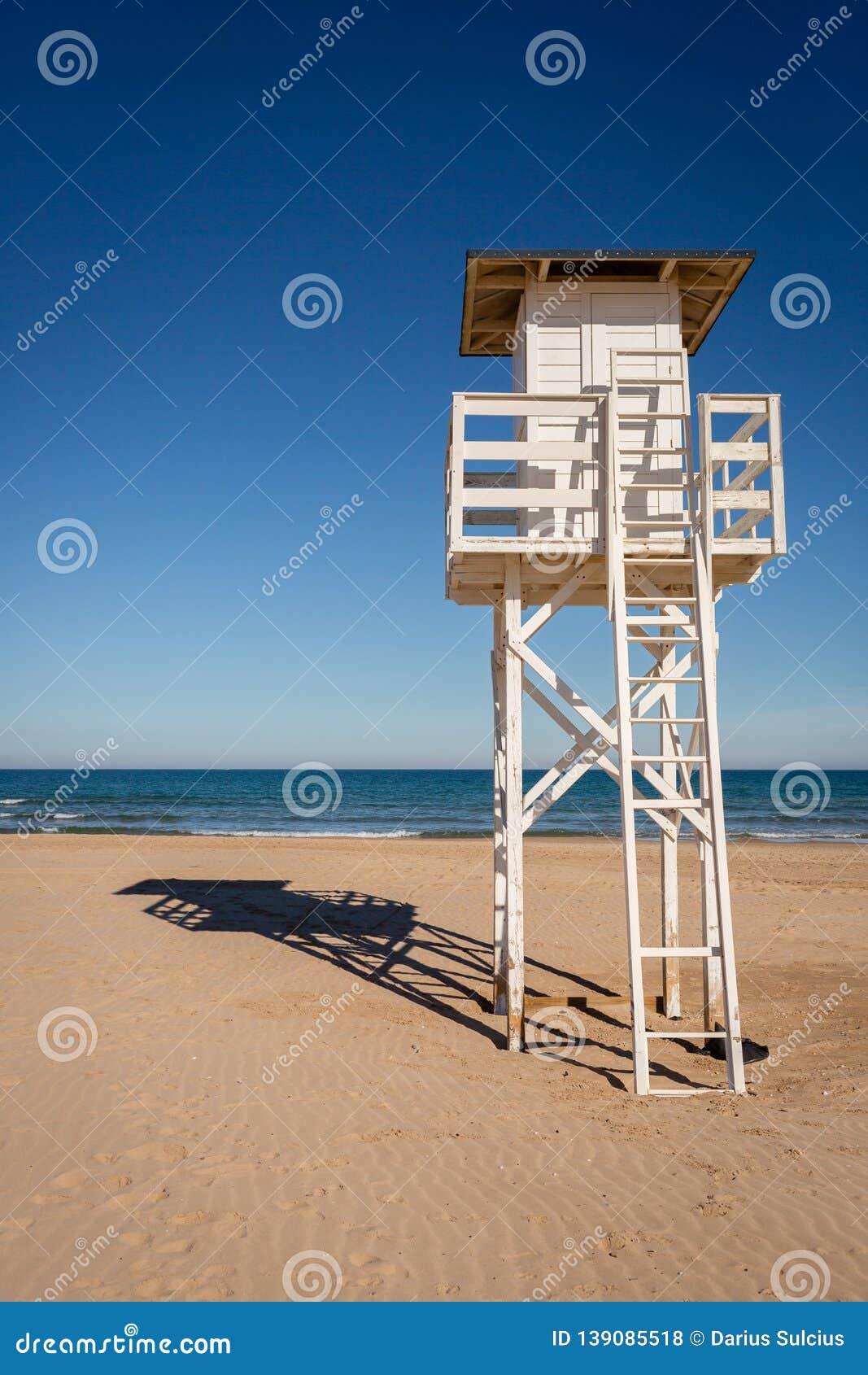Lifeguard Watch Tower on Empty Beach Stock Photo - Image of coast, sand ...