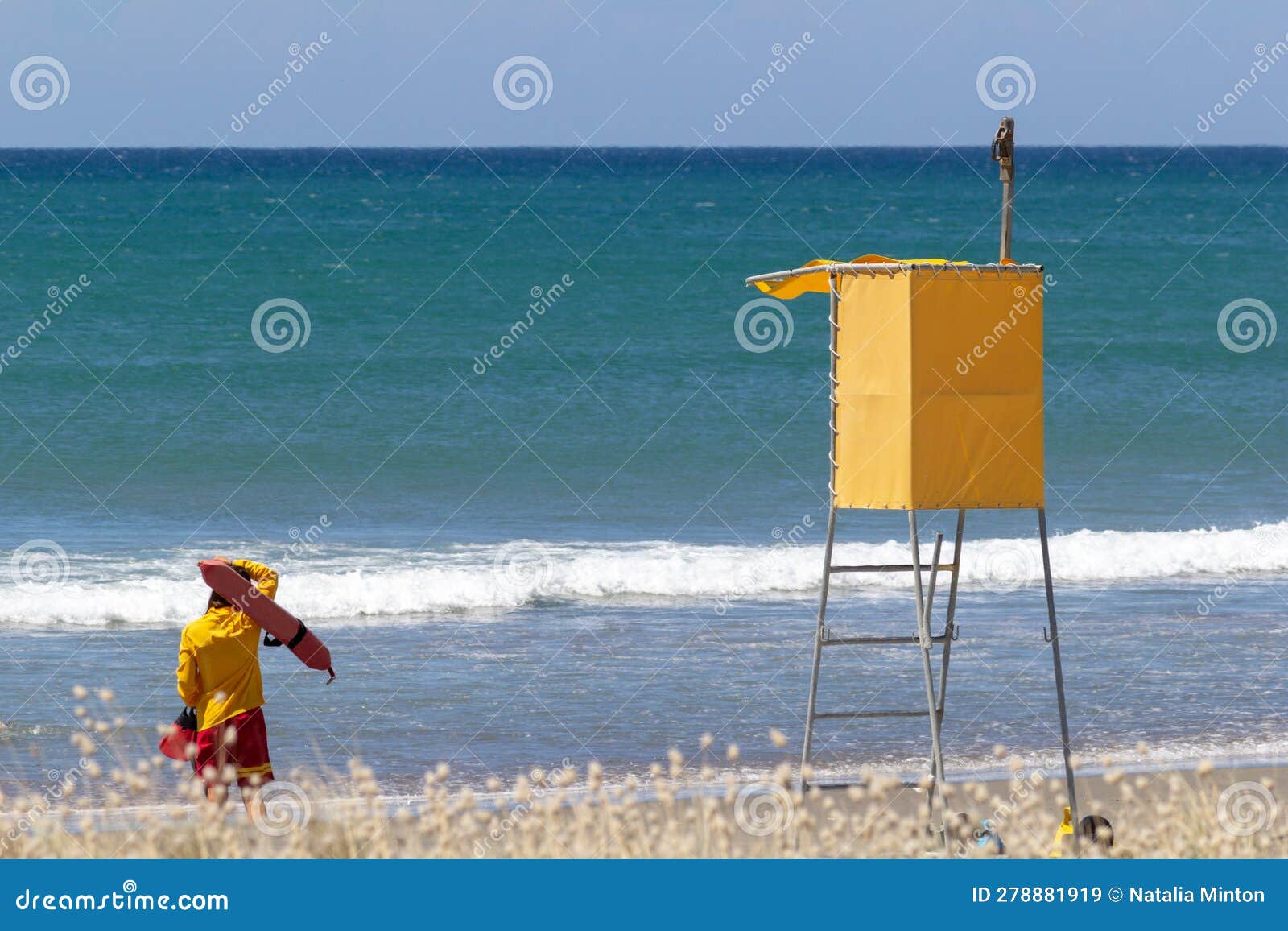 Lifeguard Watching Sea Beach by Lifeguard Tower Stock Image - Image of ...