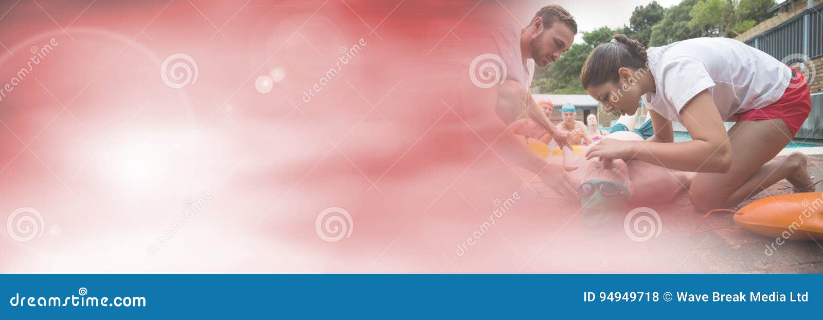 Lifeguards Doing CPR at Swimming Pool with Transition Stock Photo ...