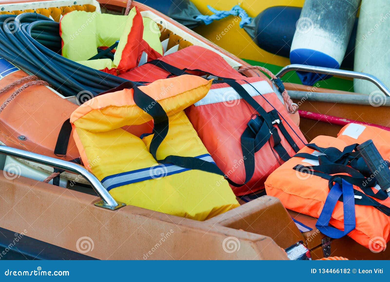 Lifejacket in a red boat stock photo. Image of flotation - 134466182