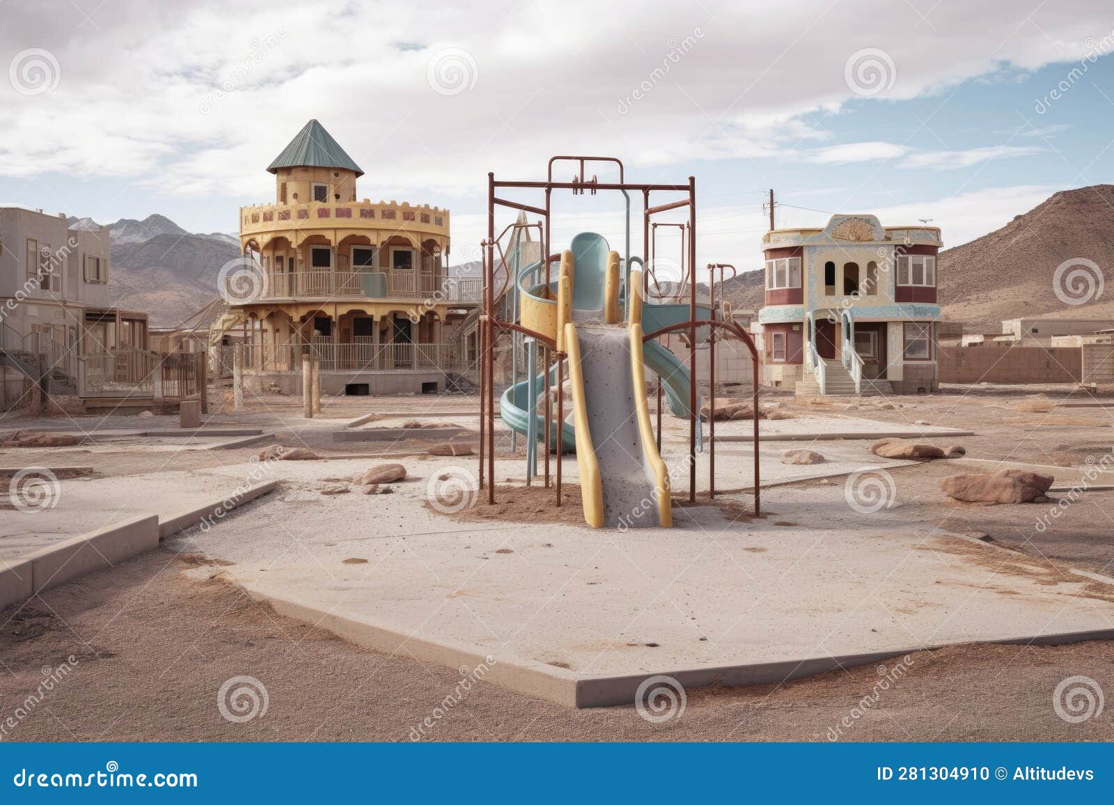A Lifeless, Empty Playground in a Ghost Town Stock Illustration ...