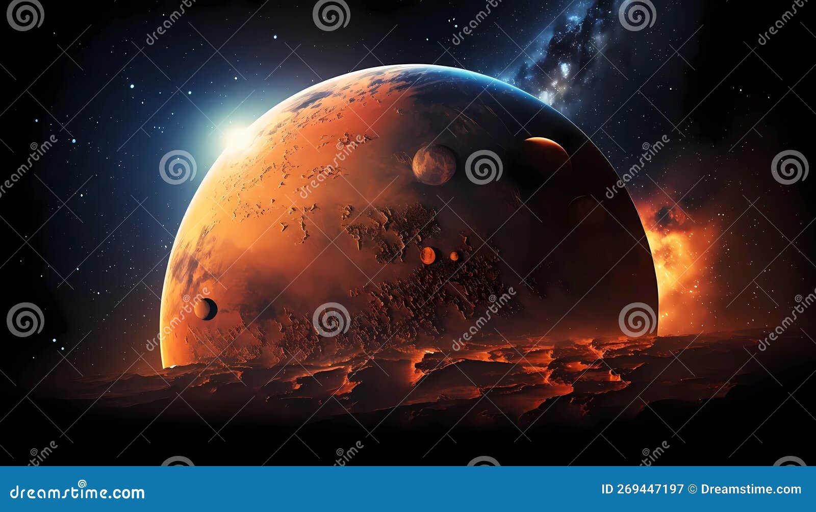 Lifeless Red Planet Mars in Open Space Stock Illustration ...