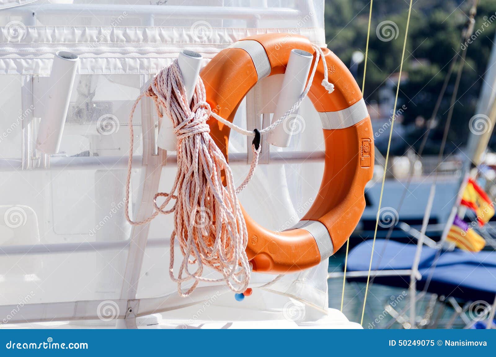 Lifesaving ring on yacht stock image. Image of danger - 50249075
