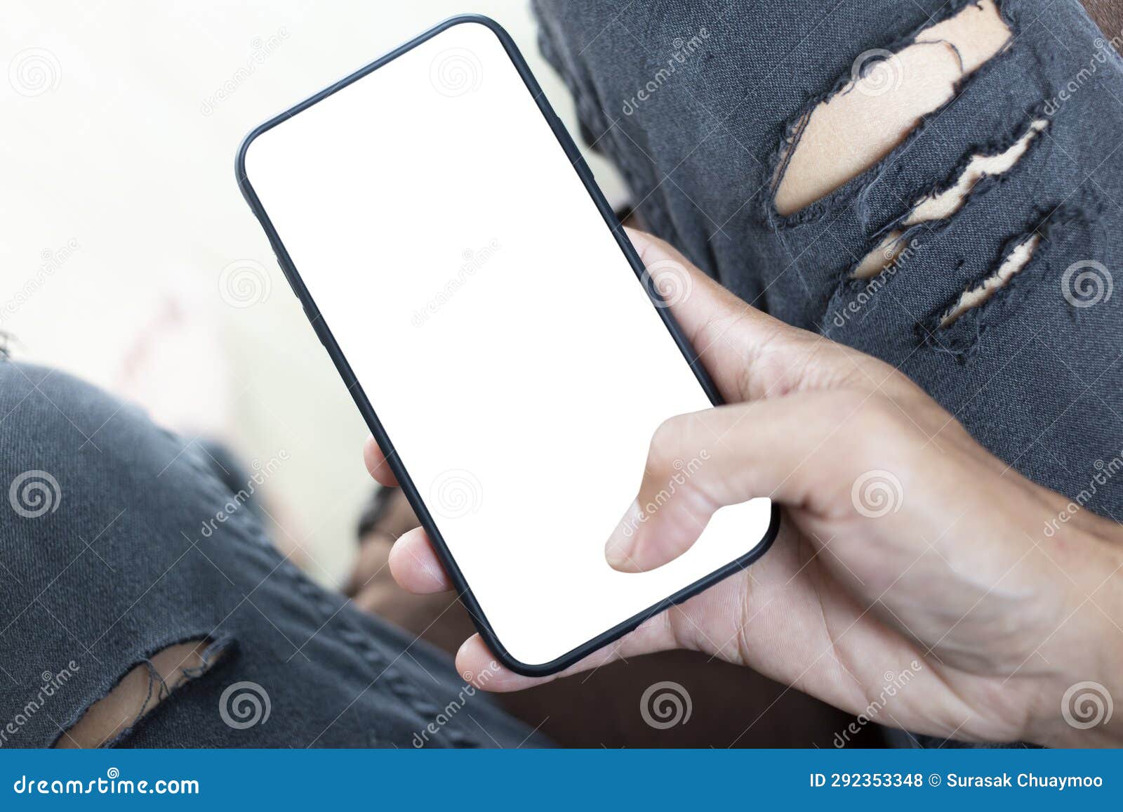Lifestyle Man Sitting and Using Smartphone with White Screen , Web ...