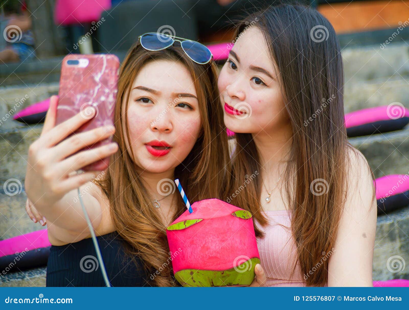Lifestyle Outdoors Portrait Of Young Happy And Beautiful Asian Chinese