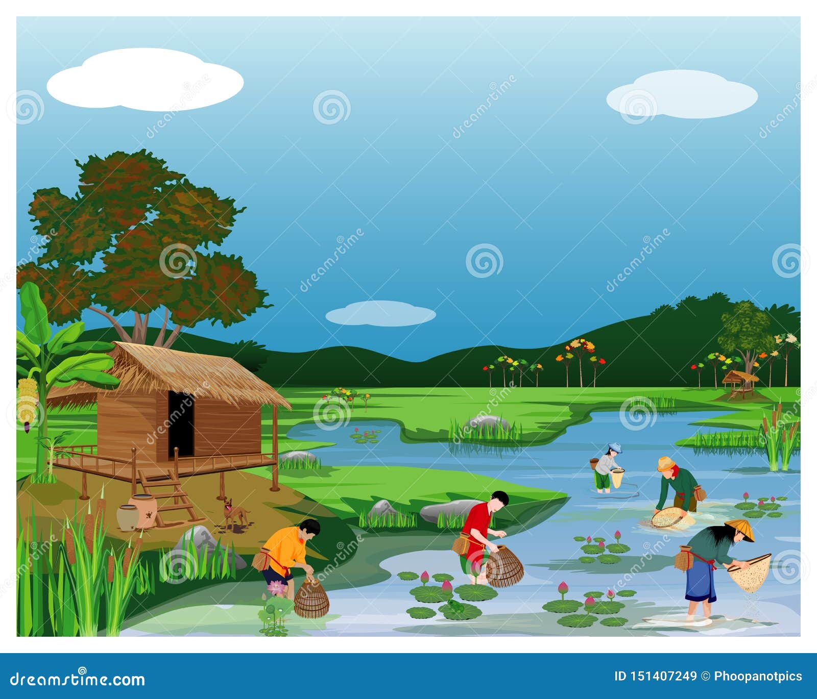Lifestyle of People at Countryside Stock Vector - Illustration of ...