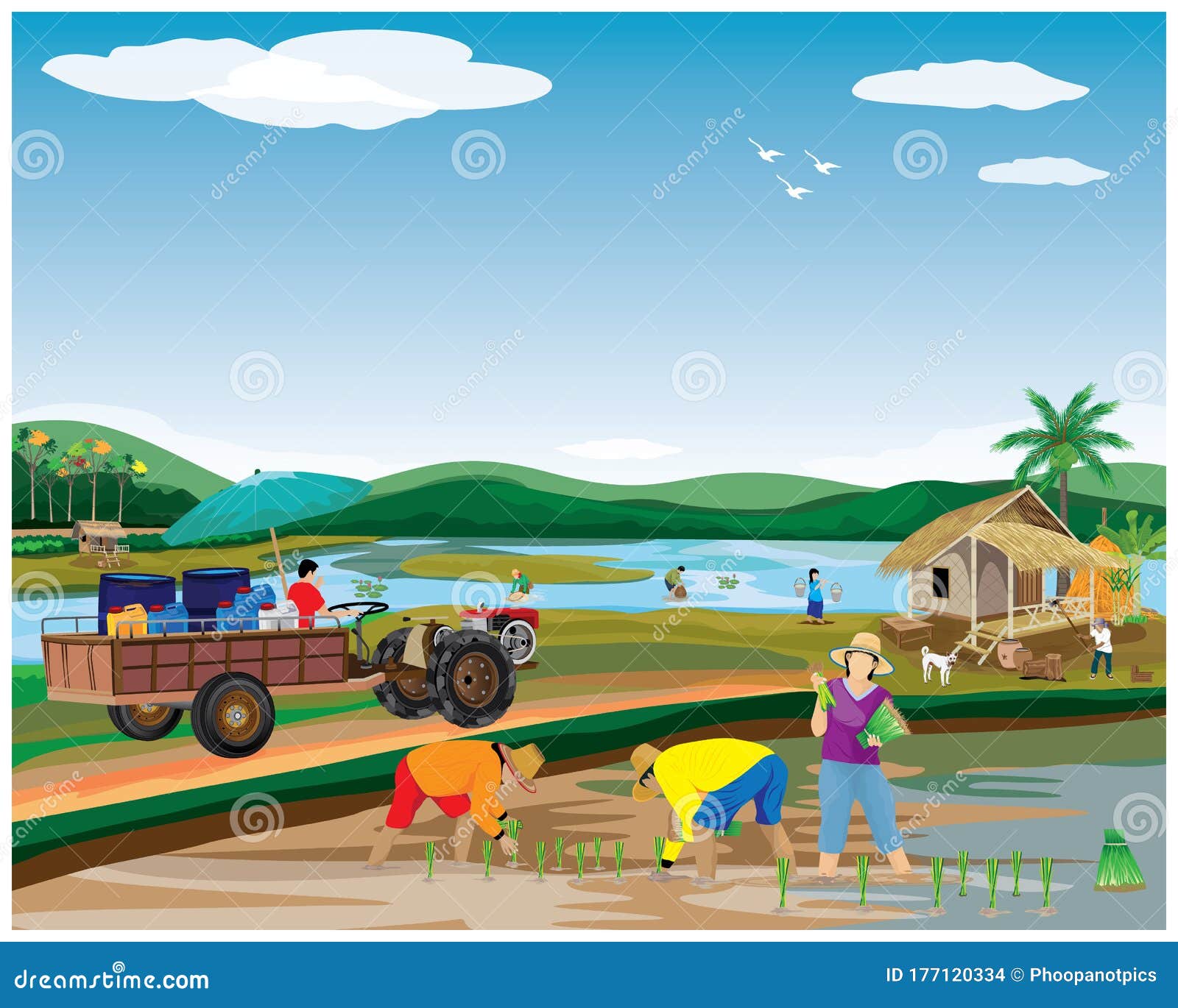 Lifestyle of People at Countryside Stock Vector - Illustration of home ...