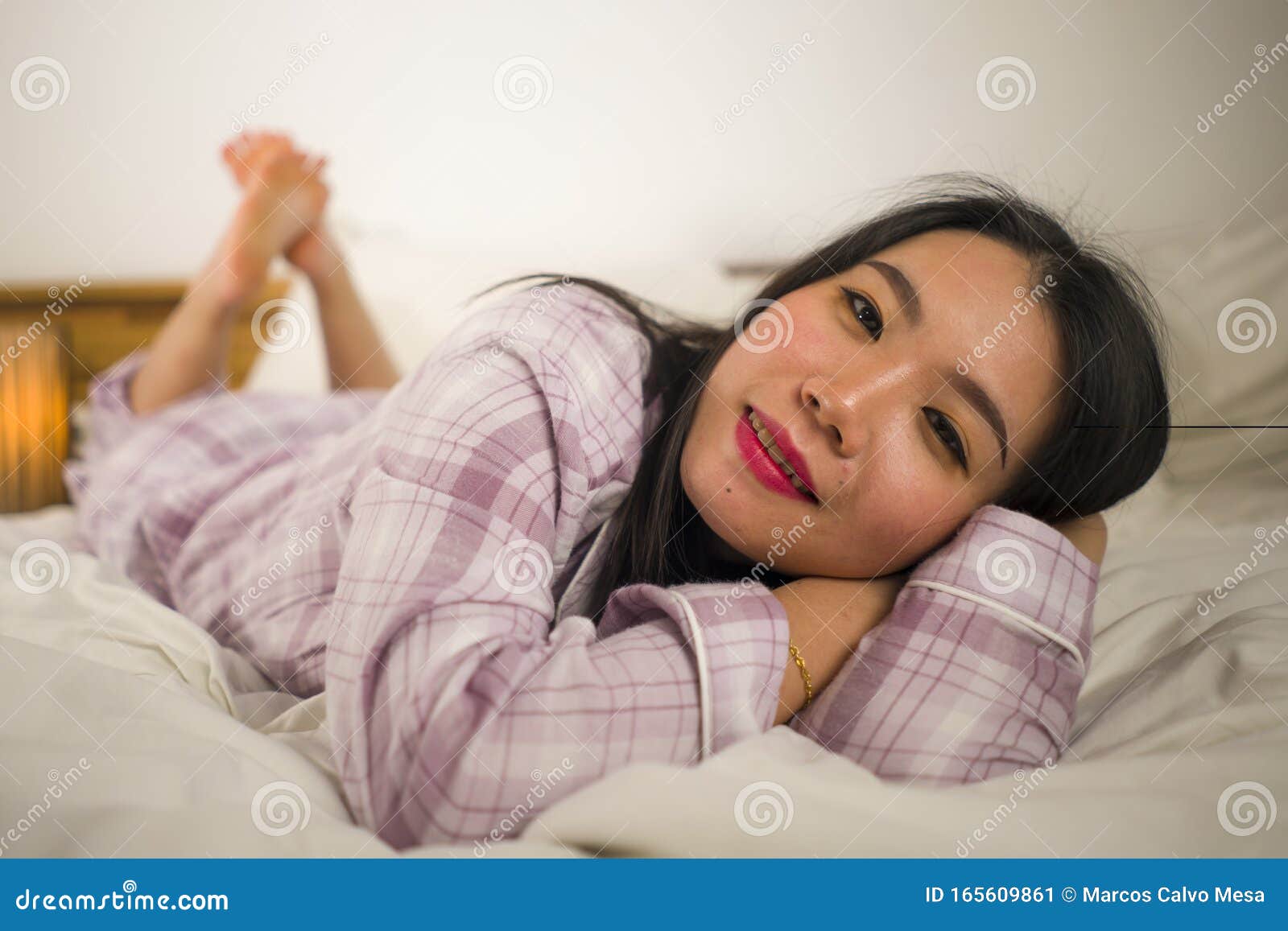 Lifestyle Portrait Of Young Beautiful And Sweet Asian Korean Woman In