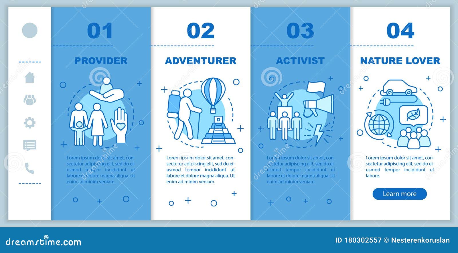 Lifestyle Types Onboarding Mobile Web Pages Vector Template Nature