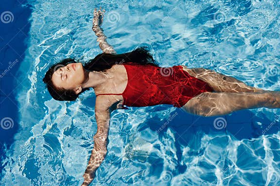 Woman Summer Young Beauty Blue Water Pool Female Stock Image Image Of
