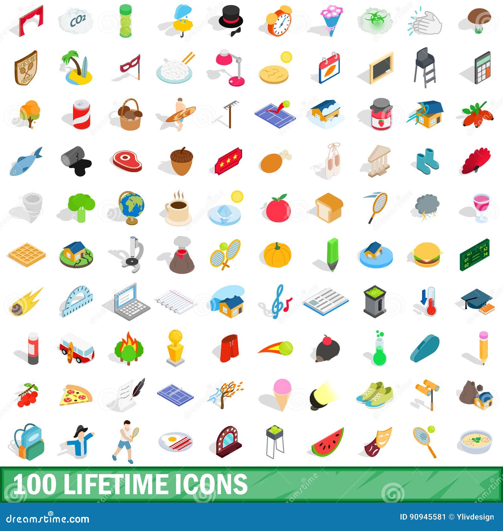 100 Lifetime Icons Set, Isometric 3d Style Stock Vector - Illustration ...
