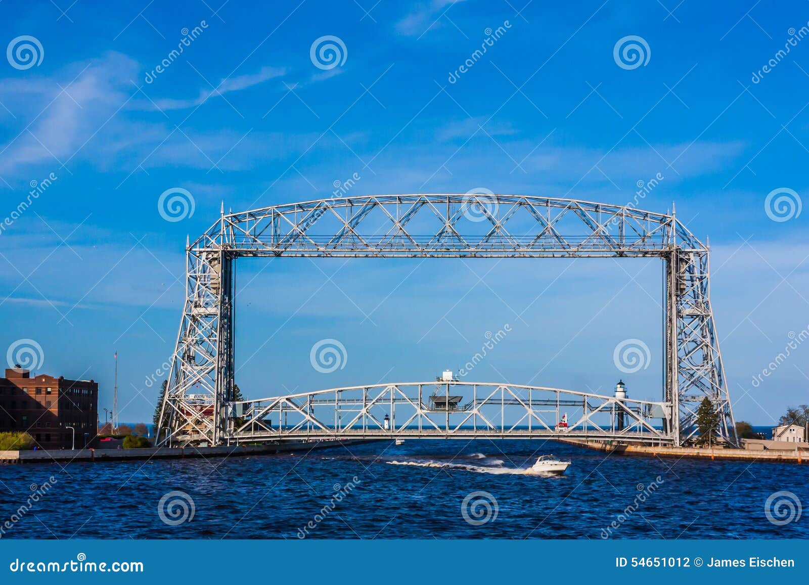 Lift Bridge with Small Boat Stock Photo - Image of aerial, duluth: 54651012