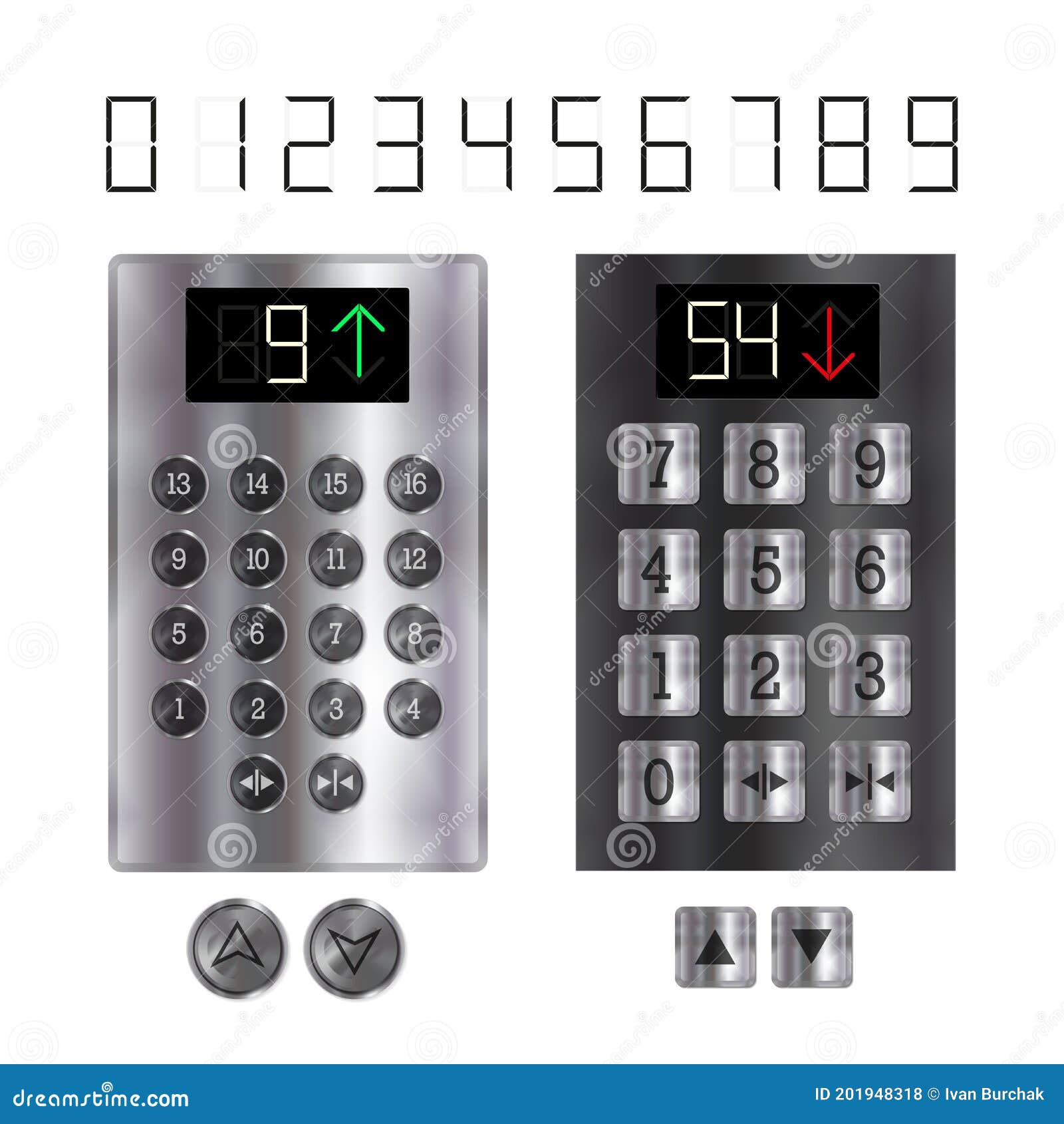 Lift, Elevator Control Panel. Round and Square Buttons Stock Vector ...