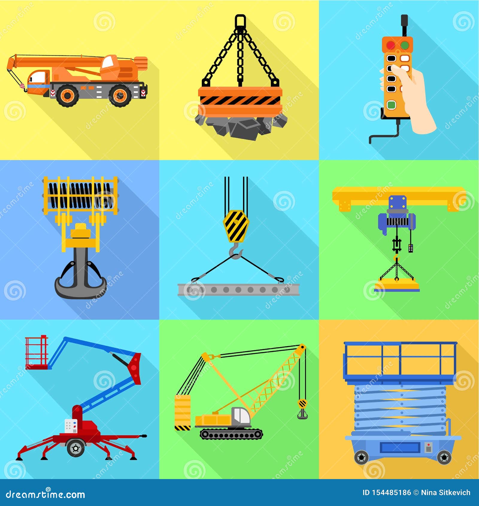 Lift Machine Icon Set, Flat Style Stock Vector - Illustration of device ...