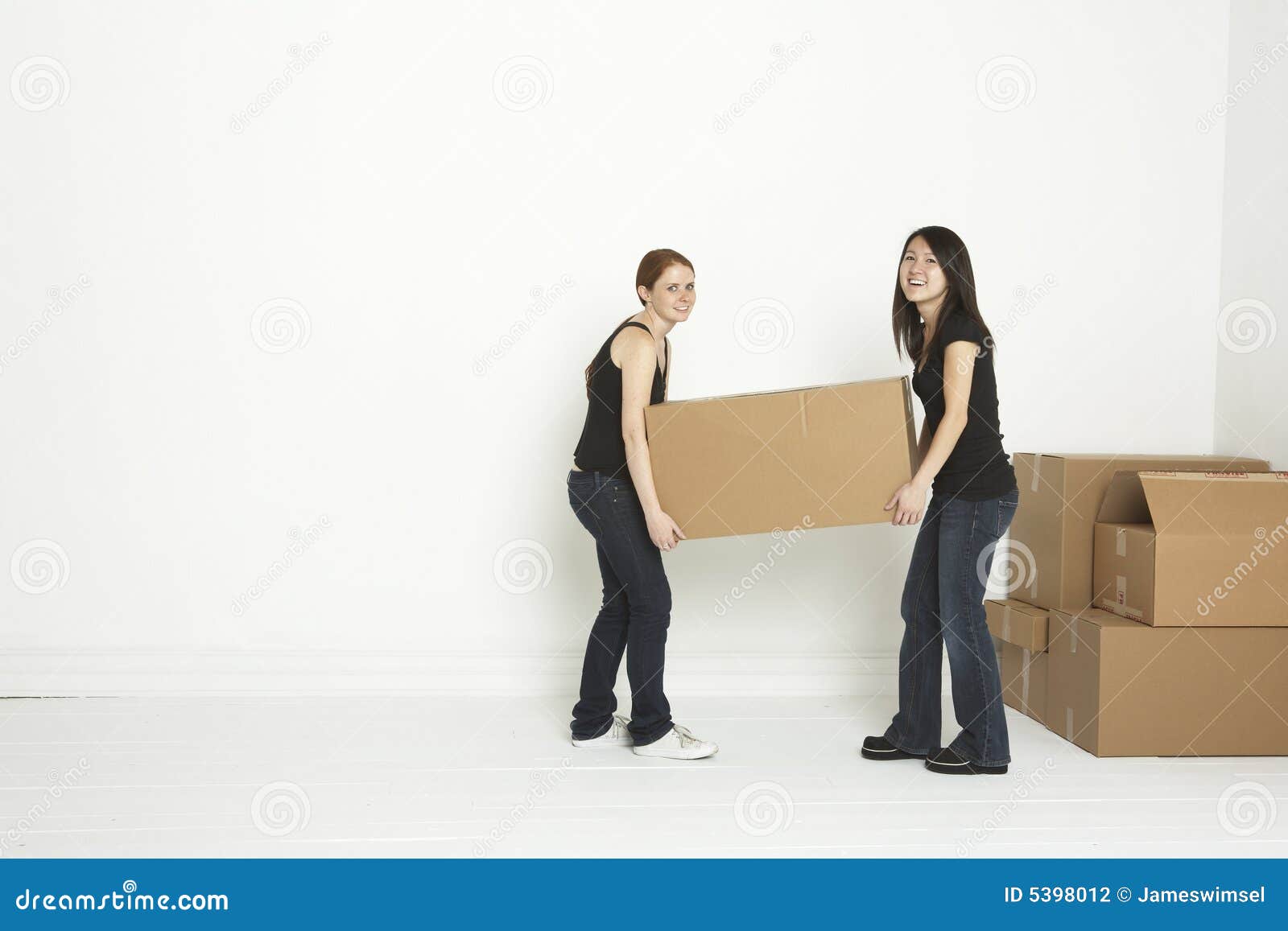 Lifting Box into First Apartment Stock Photo - Image of adult, girl ...