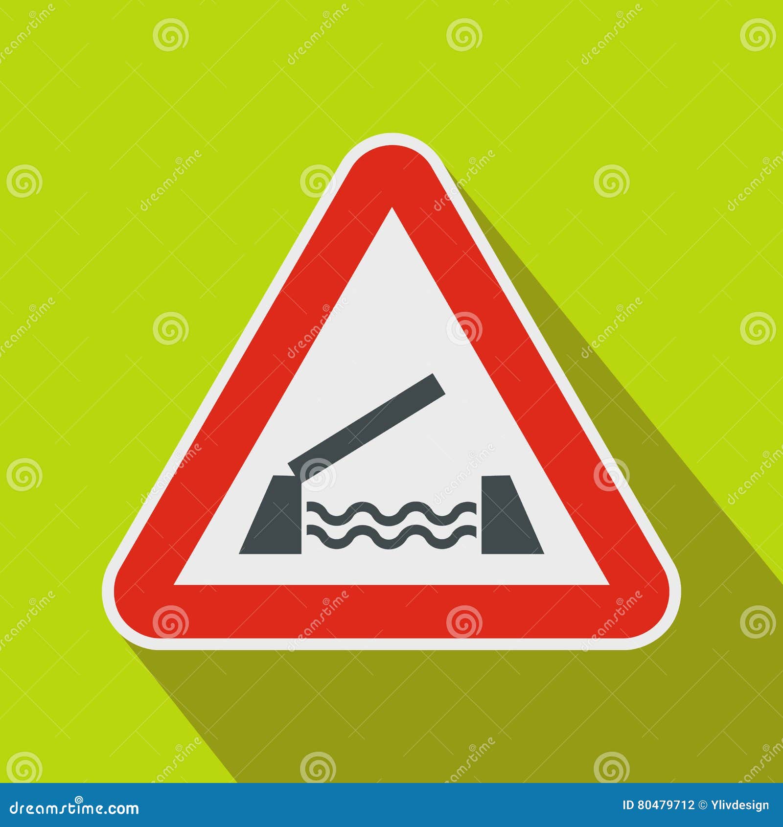 Lifting Bridge Warning Sign Icon, Flat Style Stock Vector ...