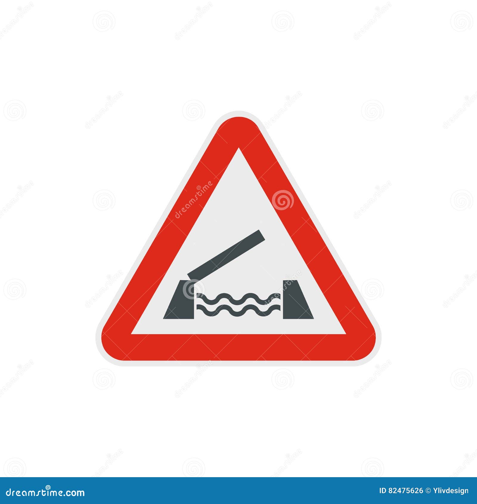 Lifting Bridge Warning Sign Icon, Flat Style Stock Vector ...