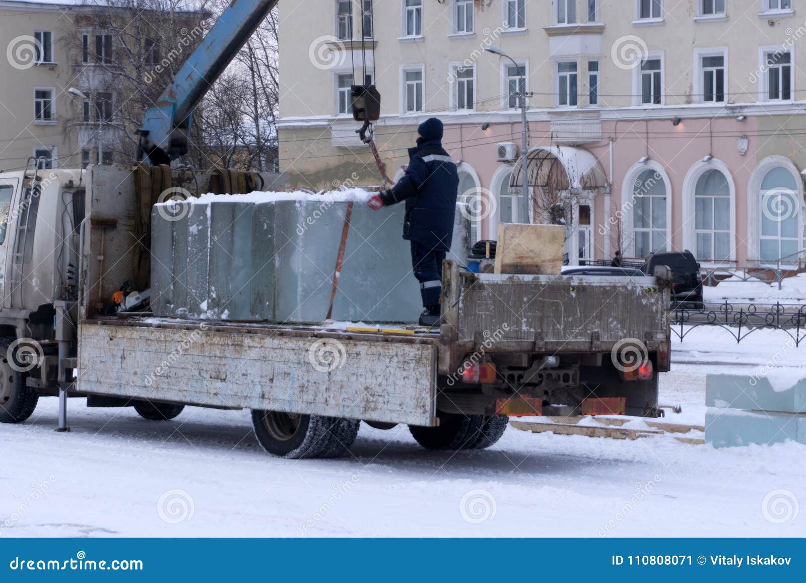 Lifting a Large Ice Cube Water White Winter Stock Image - Image of ...