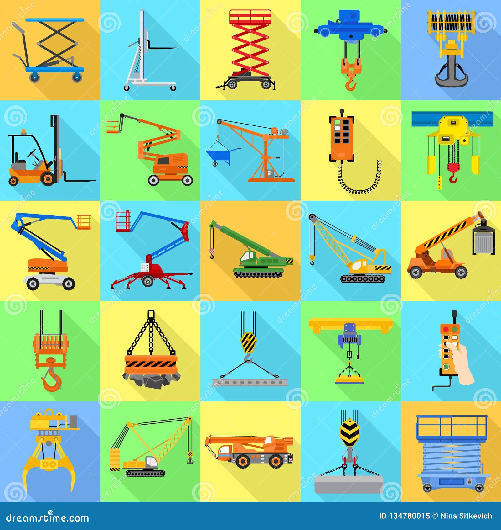 Lifting Machine Icon Set, Flat Style Stock Vector - Illustration of ...