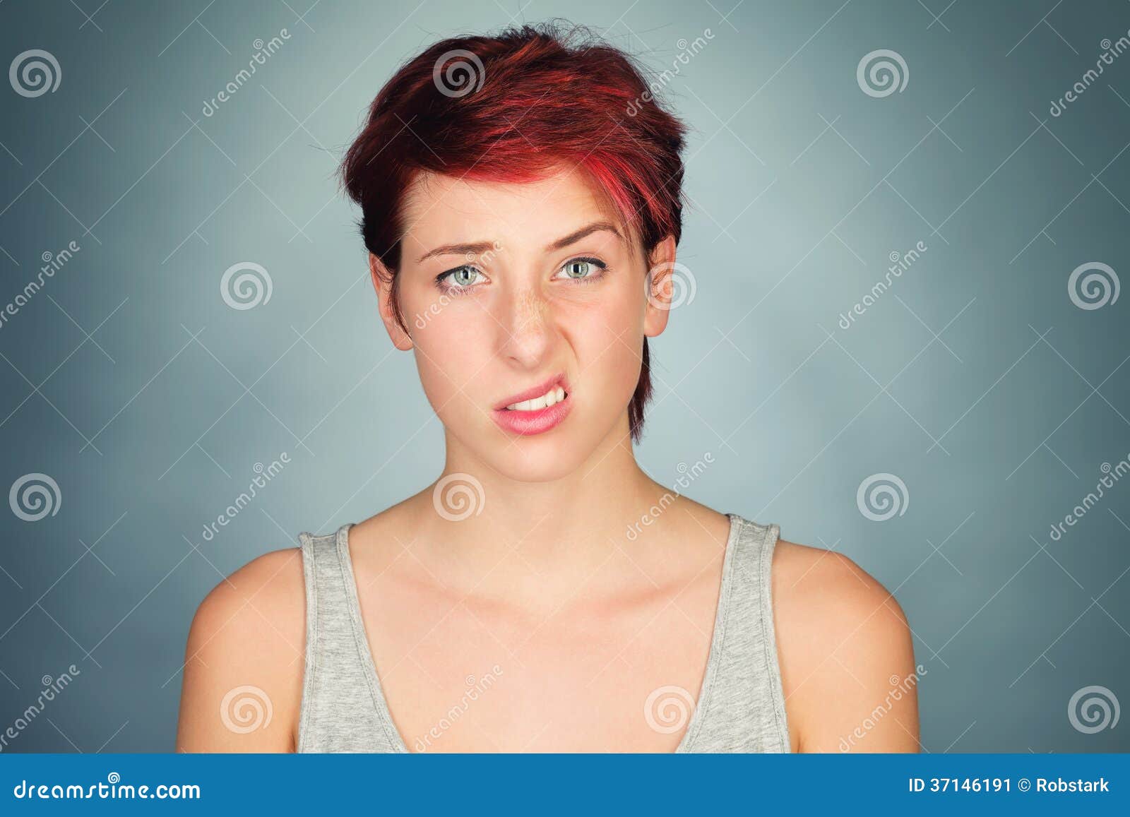 Lifting One Side of Her Lip and Eyebrow Stock Image - Image of cute ...