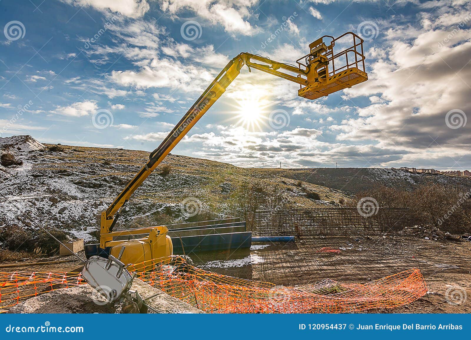 Lifting Platform in the Construction of a Bridge Stock Image - Image of ...