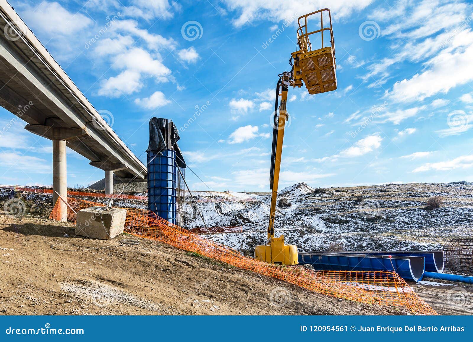 Lifting Platform in the Construction of a Bridge Stock Image - Image of ...